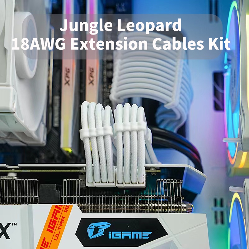 Jungle Leopard White Color Sleeved PC Psu Extension Cable CPU GPU Sata ...