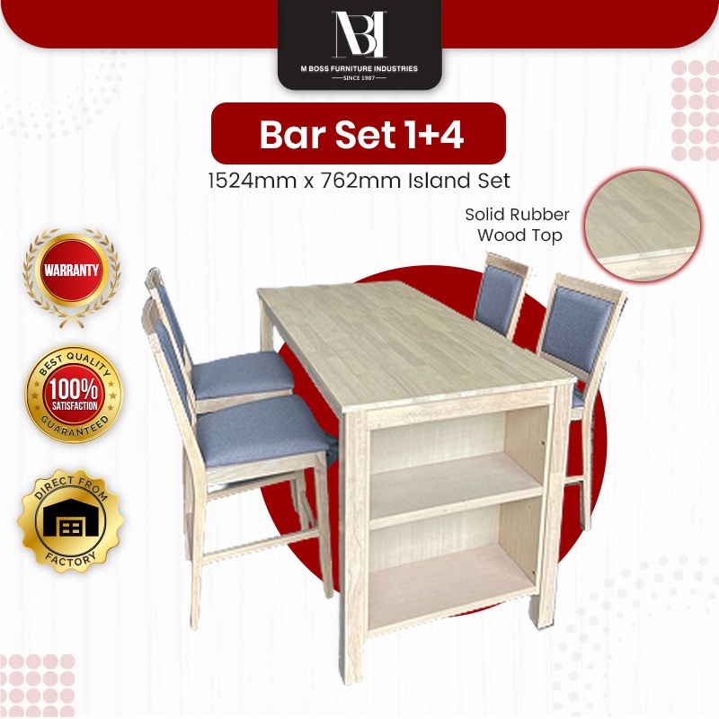 MBOSS BAR SET 1+4 1524*762 island set solid RUBBER wood top Modern ...