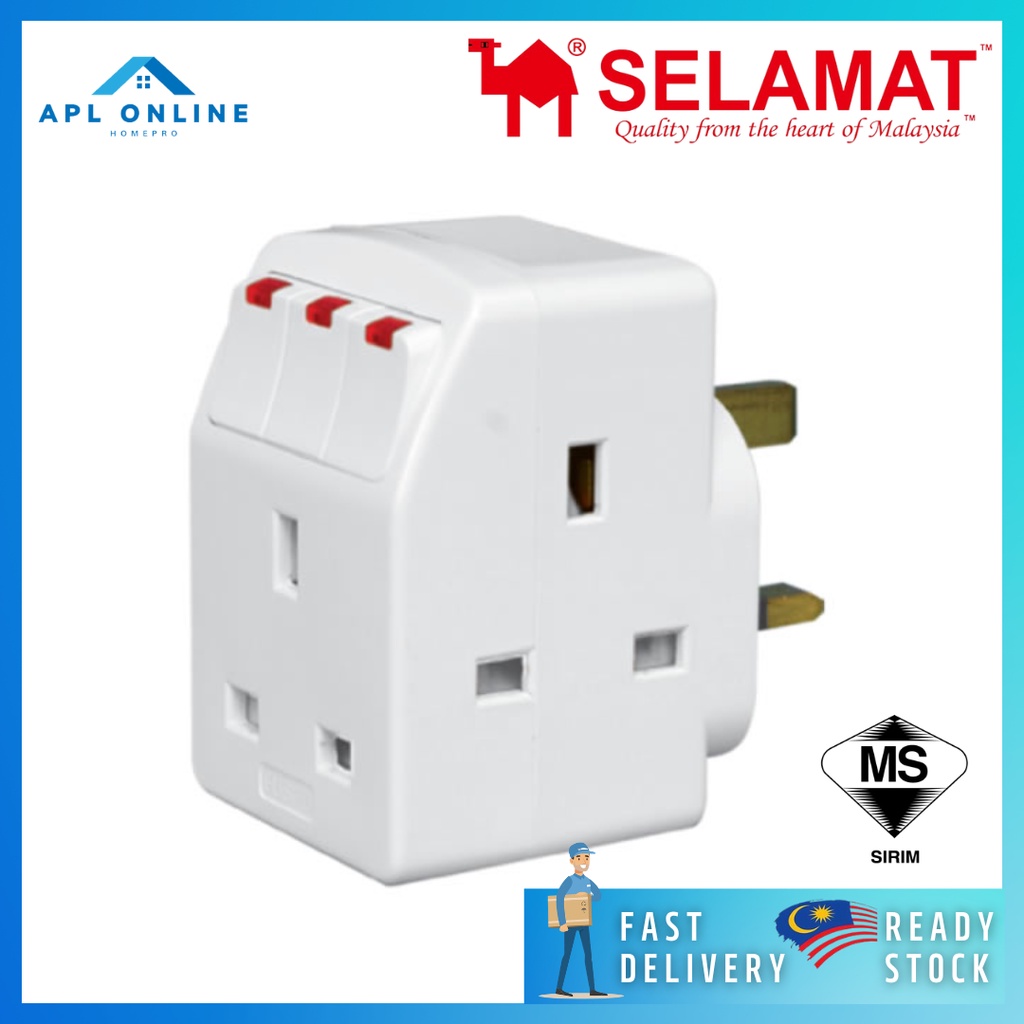 Selamat SA-32 (SIRIM) 3Way Multi-Adaptor With LED Switch & 13A Fuse 3 ...