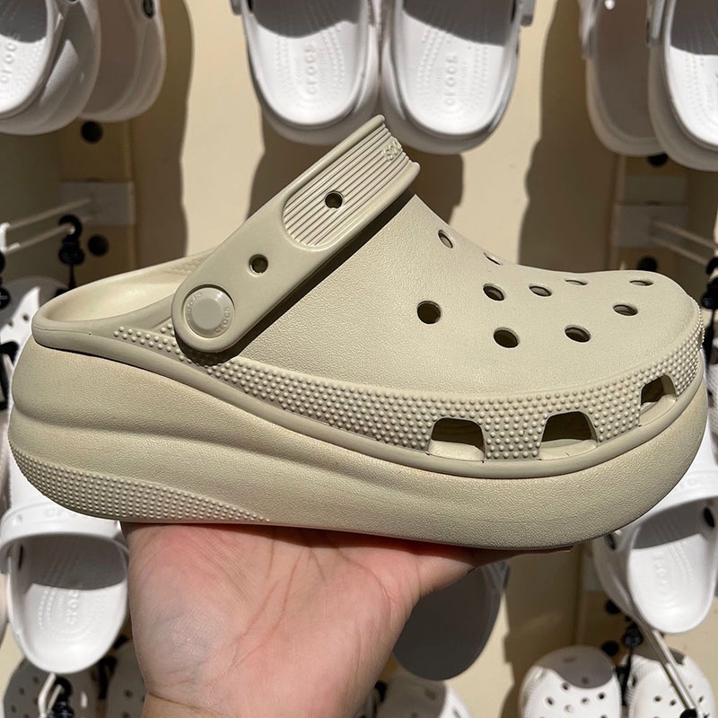 Crocs Classic Crush Clog Bone Color Ladies Beach Shoes Platform Soft As ...