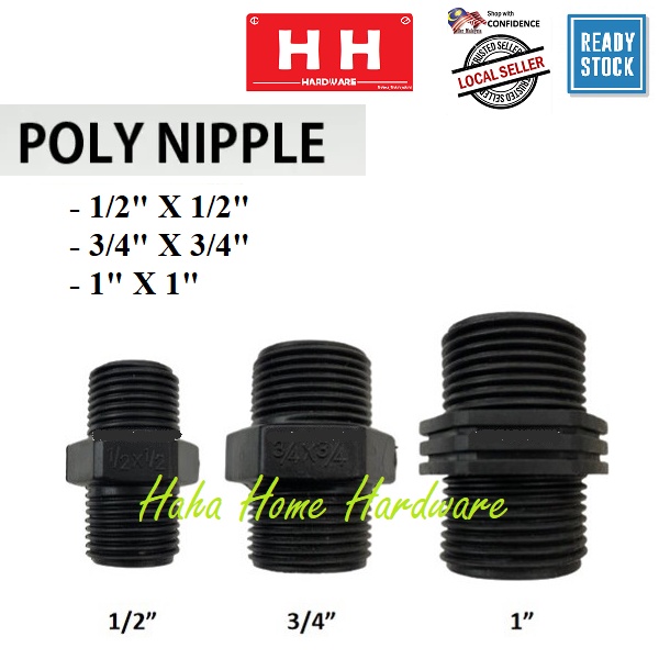 Penyambung Paip Hitam Poly Nipple ; Dua Benang ( 1/2";15mm , 3/4";20mm ...