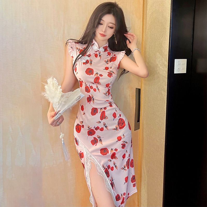 Pink Floral Midi Cheong Sam Dinner Dress [DO1921] | Shopee Malaysia