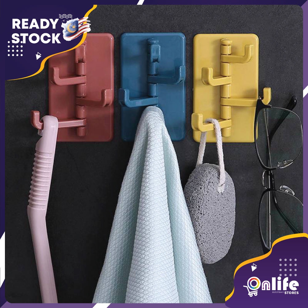 [Ready stock] OnlifeStores Four-connected rotating paste hook hit color ...