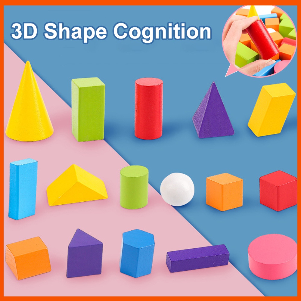 3D Geometric Shape Blocks Set - Montessori Early Learning Toys for ...