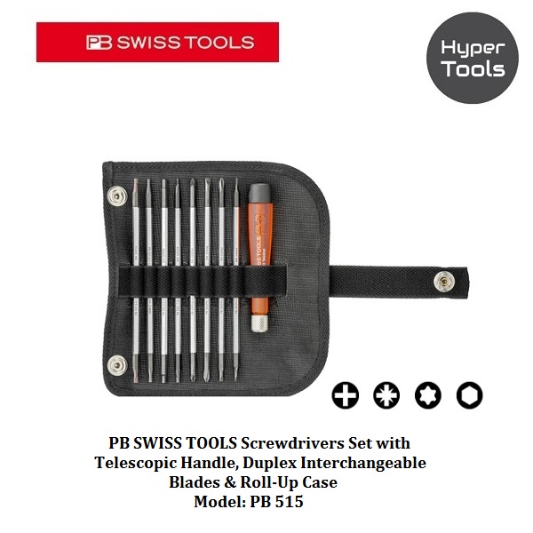 PB SWISS TOOLS Screwdrivers Set with Telescopic Handle, Duplex Interchangeable Blades & Roll-Up ...