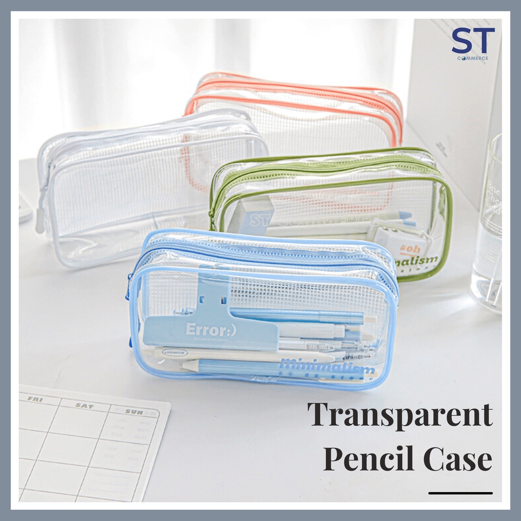 Minimalist Korean INS Grid Mesh Transparent Big Capacity Zipper Pencil ...