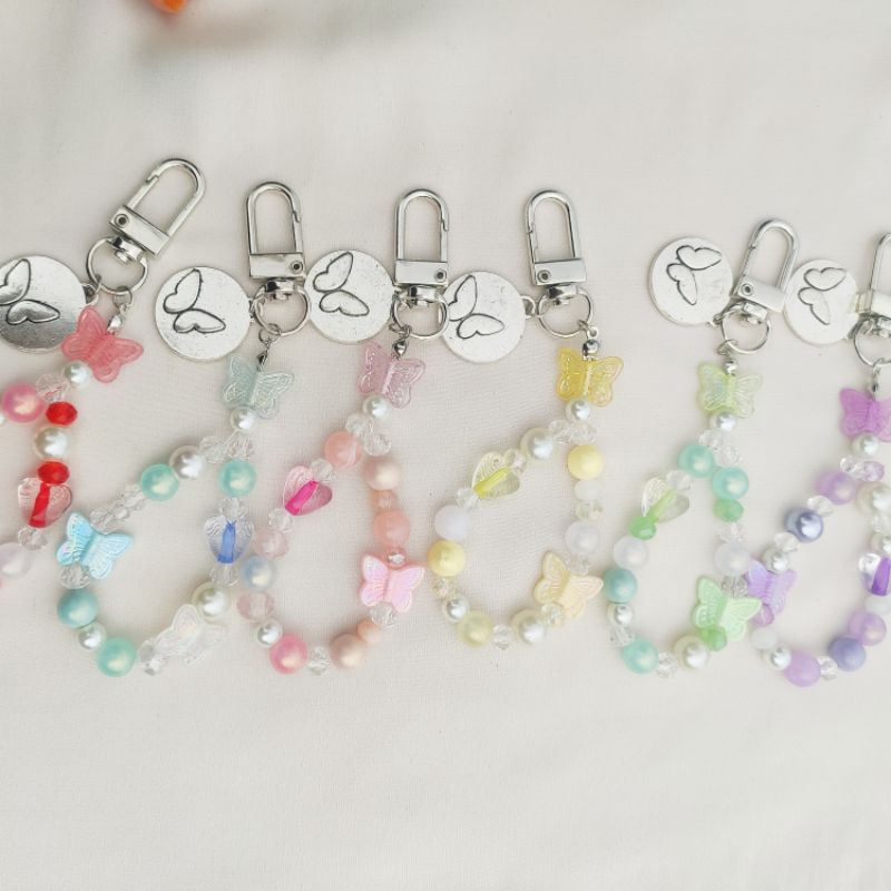 AISA. Handmade Cute beaded keychain pastel color butterfly Keychain for ...