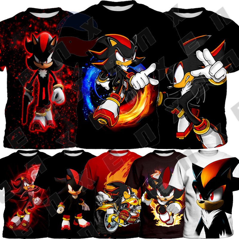 *ENX* Shadow the Hedgehog Sonic Kids T-Shirt Black Summer Boys Top ...