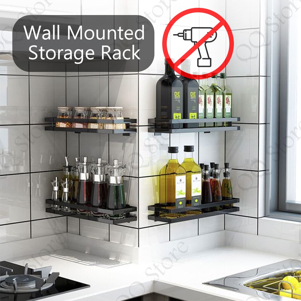 Kitchen Spice Rack Wall Mounted Punch Free Seasoning Shelf Storage ...