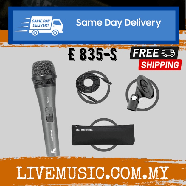 Sennheiser E 835-S Dynamic Cardioid Vocal Microphone with On/Off Switch FREE Mic Cable ( E835S ...