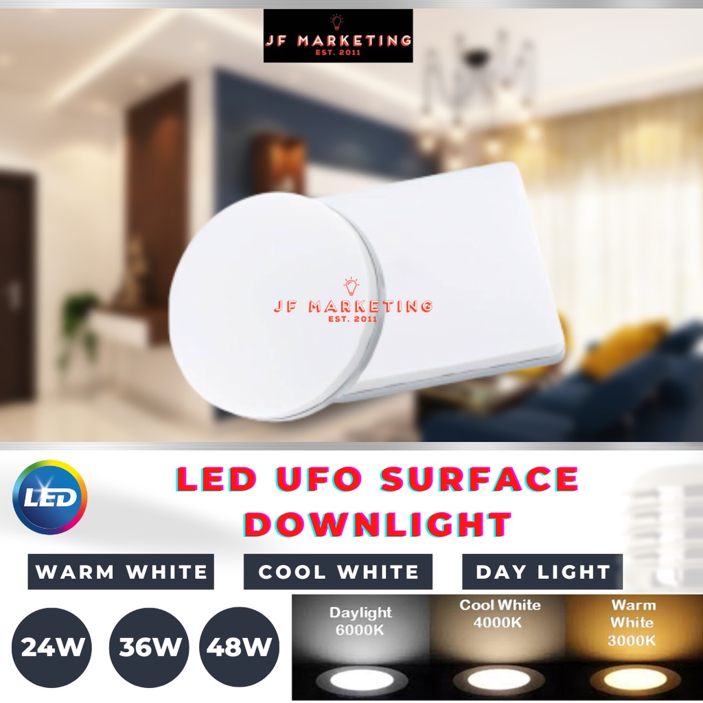 Lampu surface led 24W 36W 48W UFO led light plug a round and square ( White Casing ) 3 Color ...