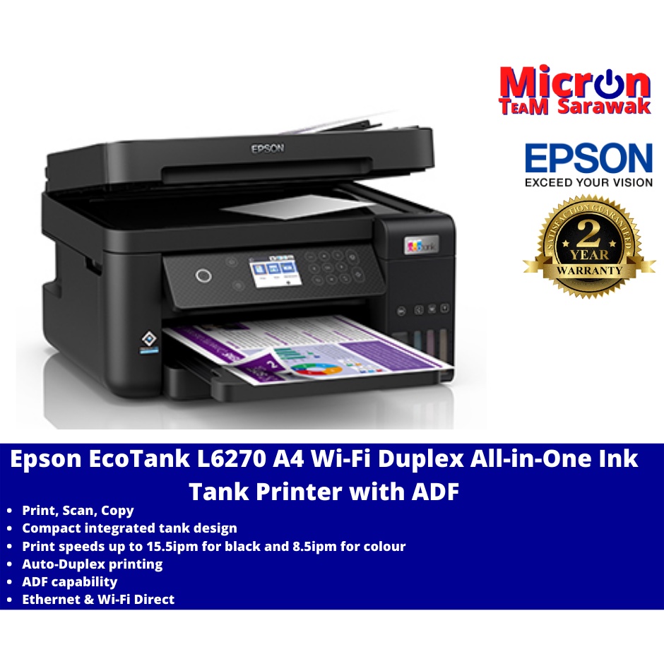 Epson EcoTank L6270 A4 Wi-Fi Duplex All-in-One Ink Tank Printer with ...