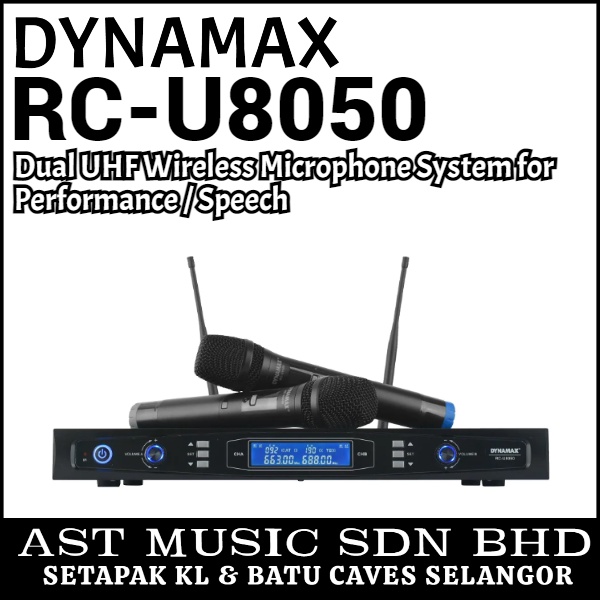 Dynamax RC-U8050 Dual UHF Wireless Microphone System for Performance ...