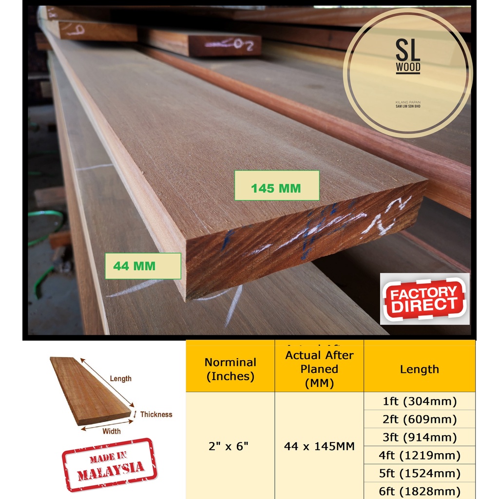 44x145MM Balau Solid Wood (S4S) / Batang Kayu Balau Siap Ketam / Furniture Wood/ Garden Stick ...