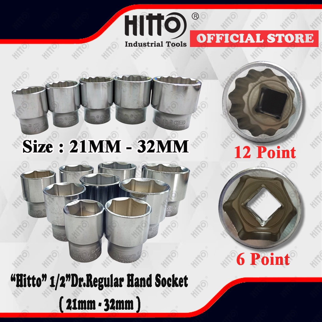 [ HITTO ] 21MM - 32MM 1/2" Dr. Regular Hand Socket / Box Socket ...