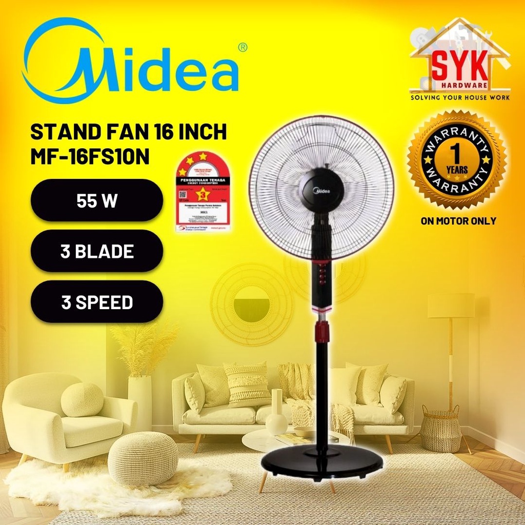SYK Midea Stand Fan 16 Inch MF-16FS10N Standing Fan Fans Oscillation ...