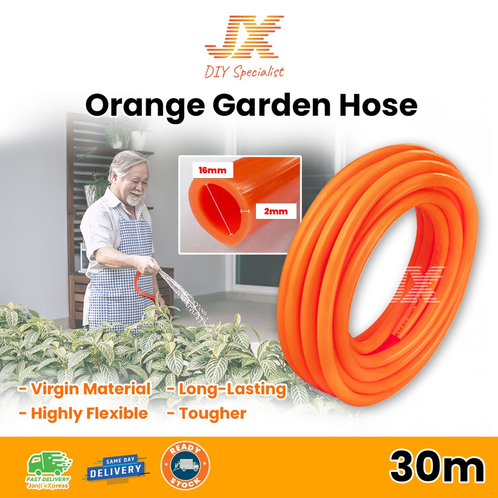 PVC Garden Hose Orange 16mm Diameter 30M 2mm Thickness Multipurpose ...