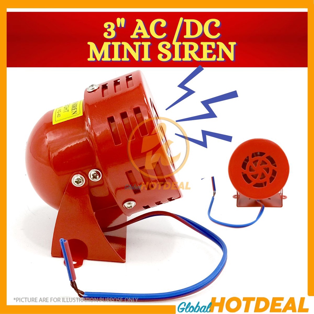 Mini Motor Siren AC240V / DC24V Horn Home Alarm House Lorry Red Metal ...