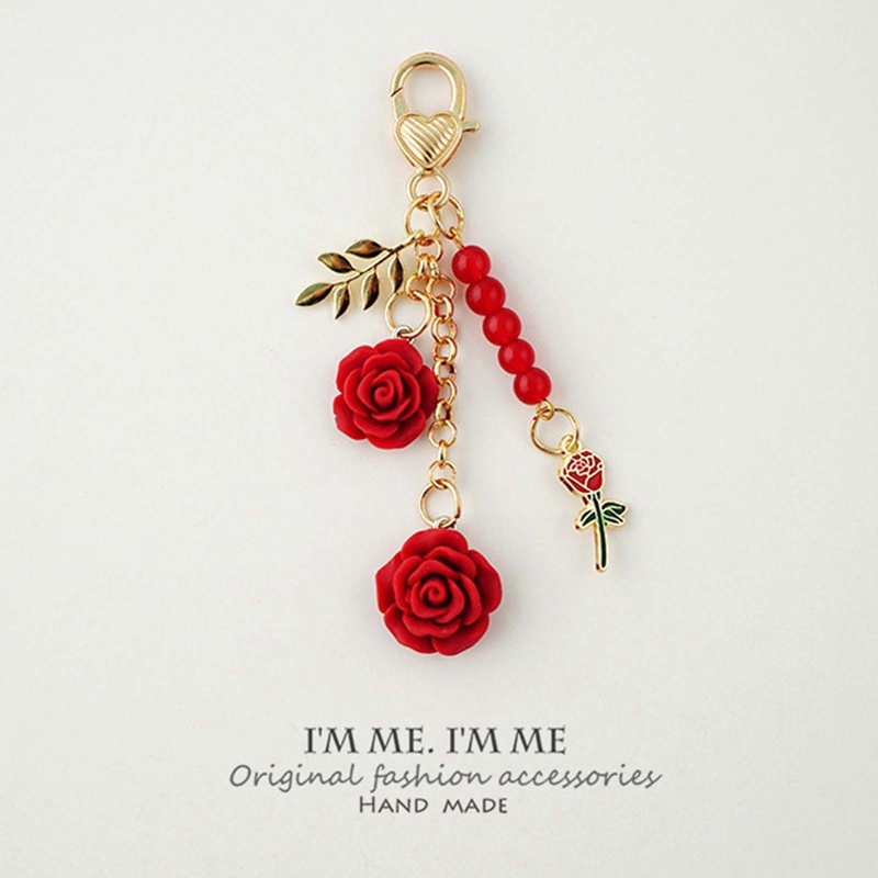 QX Cute Enamel Keychain Red Rose And Black Rose Flower Key Ring ...