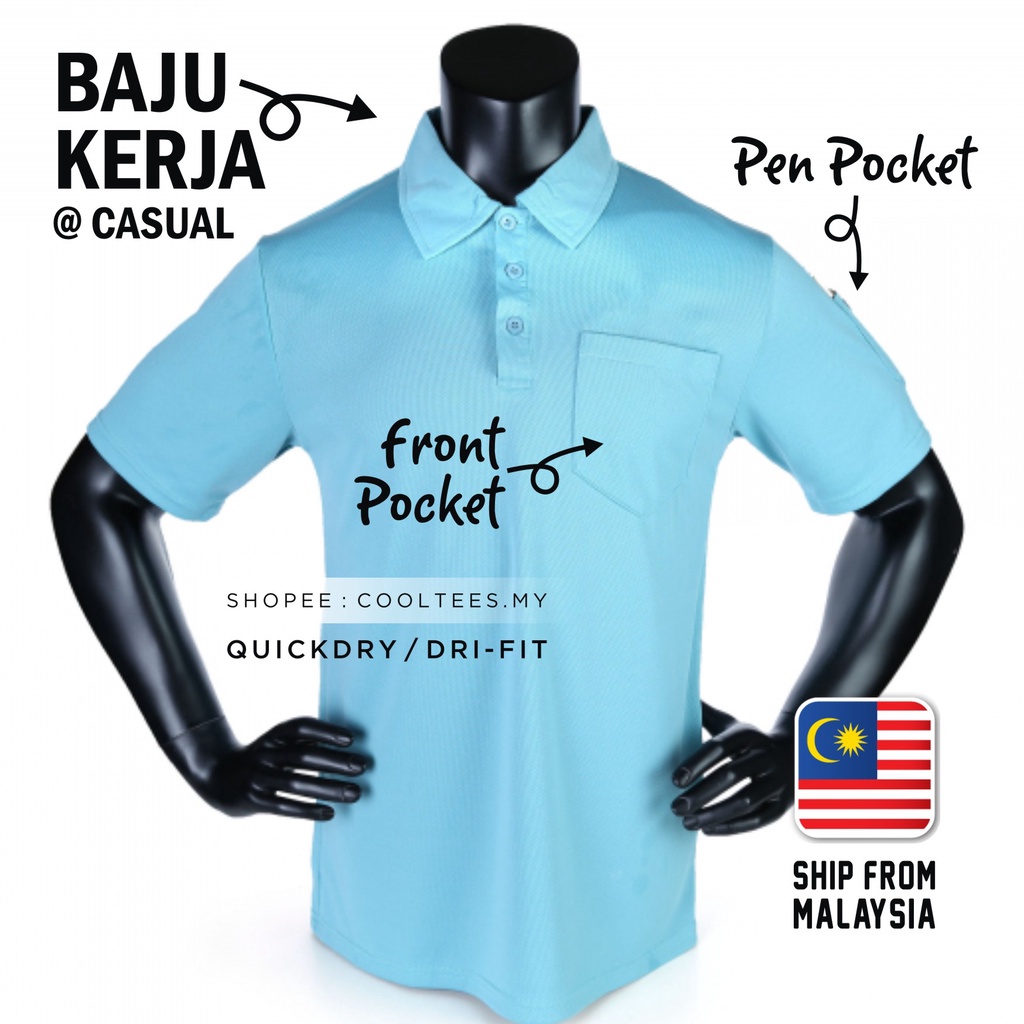 WORK UNIFORM BAJU KERJA COLLAR POLO TEE PLAIN FRONT POCKET PEN POCKET ON SLEEVE CUSTOM KOCEK ...