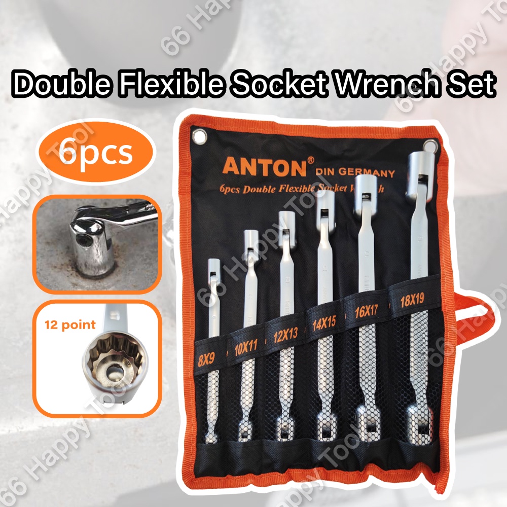 ANTON 6pcs Double Flexible Socket Wrench Set Automotive CR-V Ratchet ...