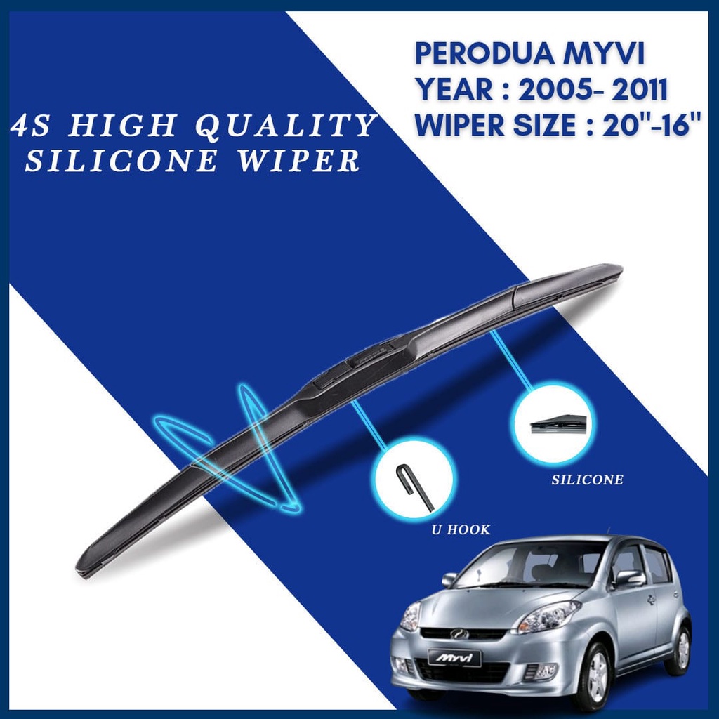 Perodua Myvi Wiper 2005-2011 Silicone Wiper Blades ( 1 pair -Size 16"/20" ) | Shopee Malaysia