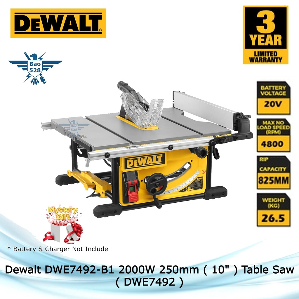 Dewalt DWE7492-B1 2000W 250mm ( 10" ) Table Saw ( DWE7492 ) | Shopee ...