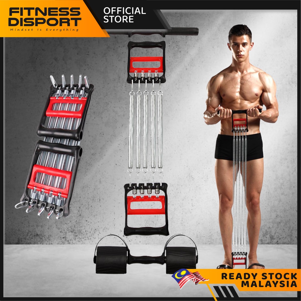 Spring Chest Expander Adjustable 3 in 1 Hand Gripper Heavy Duty Gym Arm ...