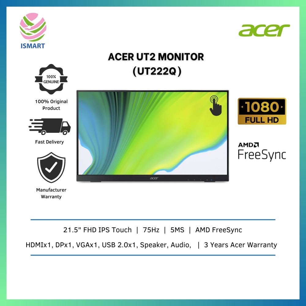 Acer Touch Monitor UT Series UT222Q 21.5" FHD ( IPS, 5ms, 250cd/m² ...
