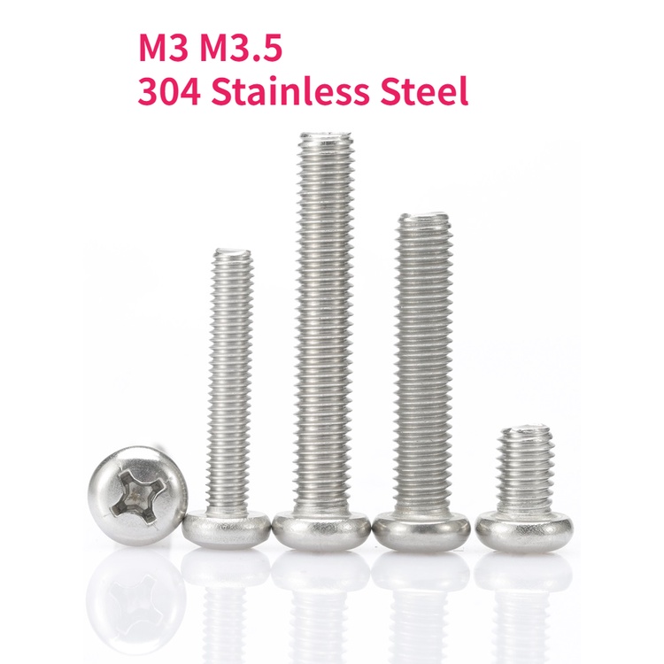 M3 M3.5 304 Stainless Steel Cross Round Phillips Pan Head Screw Bolt ...