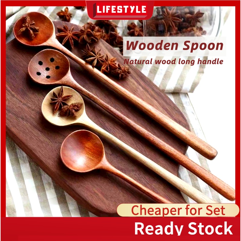 LIFESTYLE 2pcs Long Handle Wooden Spoon Condiment Scoop Spice Spoon ...