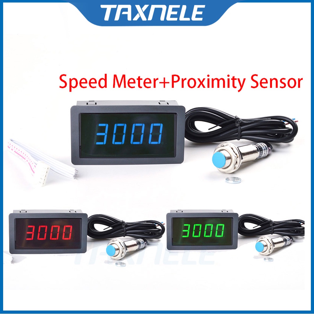 4 Digital LED Red Blue Green Tachometer Gauge RPM Speed Meter+Hall ...