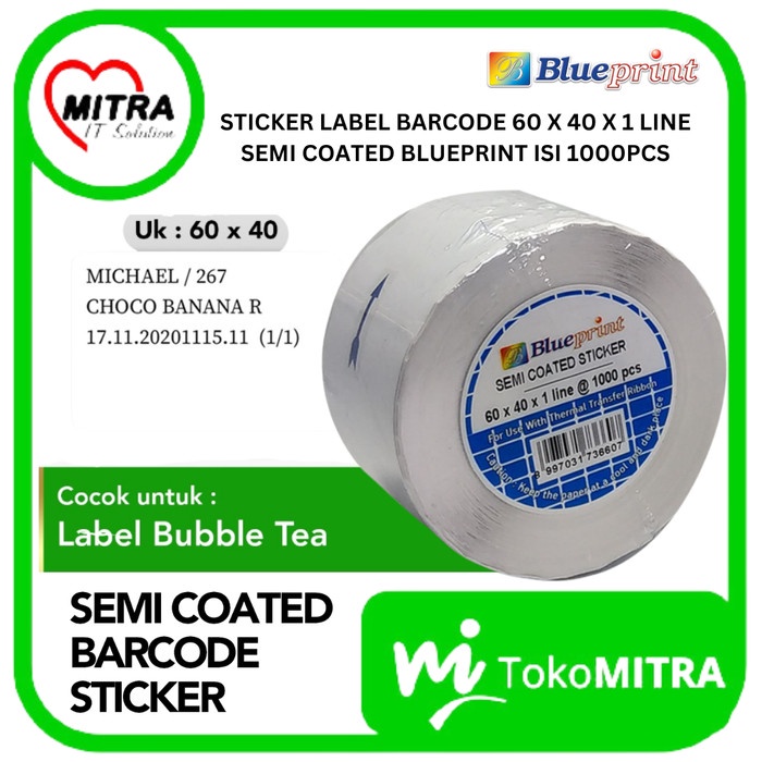 Barcode LABEL STICKER 60X40X1 LINE SEMI COATED BLUEPRINT Contents ...