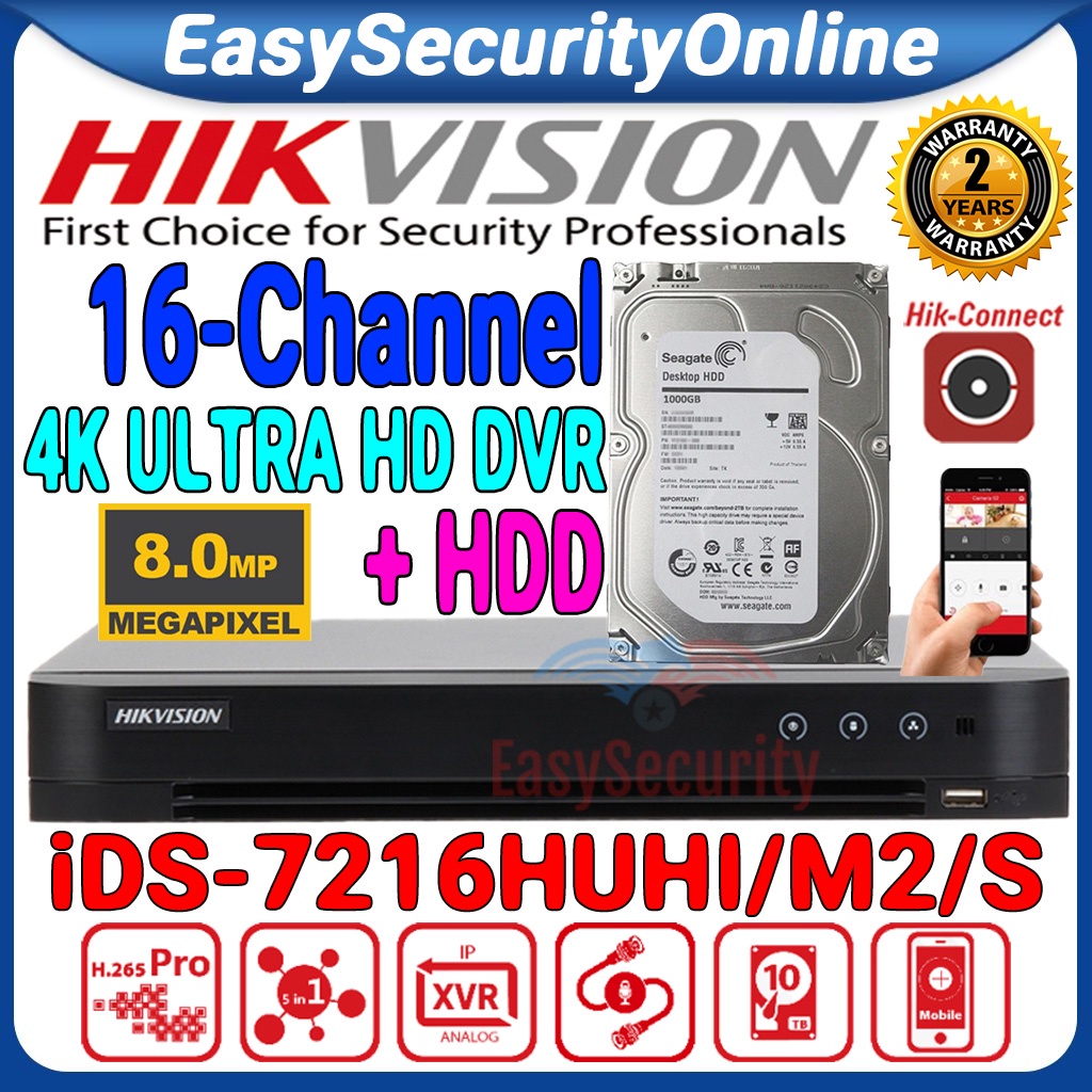 HIK HIKVISION 16-CHANNEL CCTV 8.0MP 1920P DVR + HDD 4K iDS-7216HUHI-M2 ...