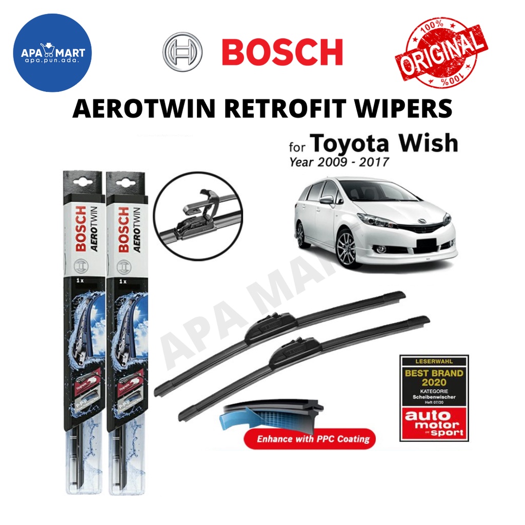 Genuine Bosch Aerotwin Retrofit U Hook Wiper Set for Toyota Wish AE20 (Year 2009-2017) (24"/14 ...