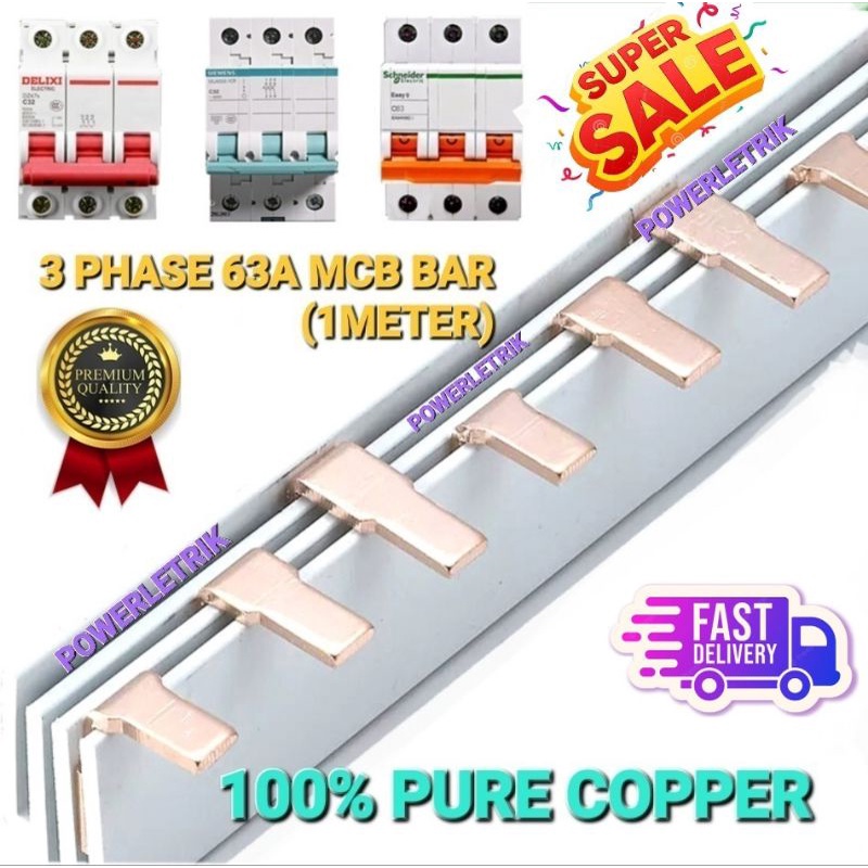 🔥HIGH QUALITY 🔥 3 PHASE 63A 100A MCB BUSBAR WITH PVC INSULATED / 3 POLE 63A 100A MCB BAR - PURE ...