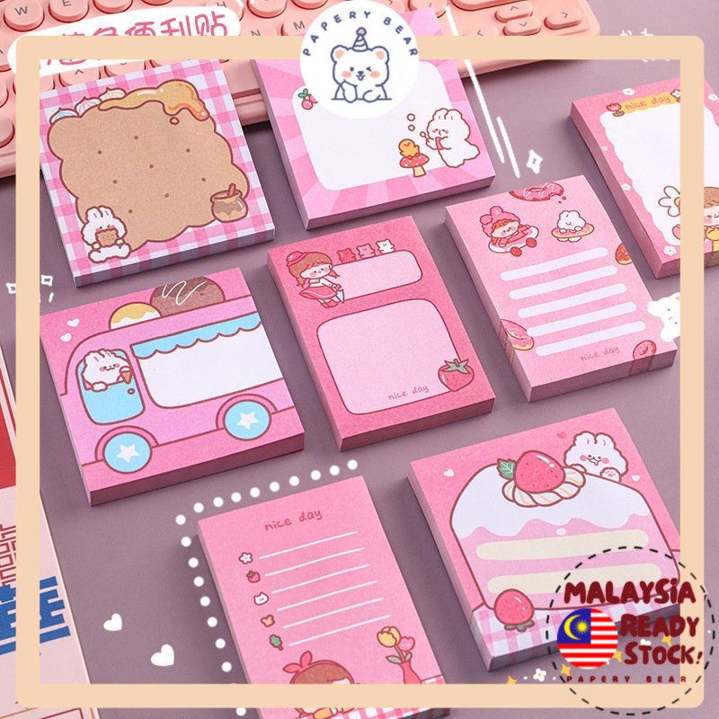 50 Sheets Cute Pink Bunny Girl Sticky Note Journaling Stationery ...