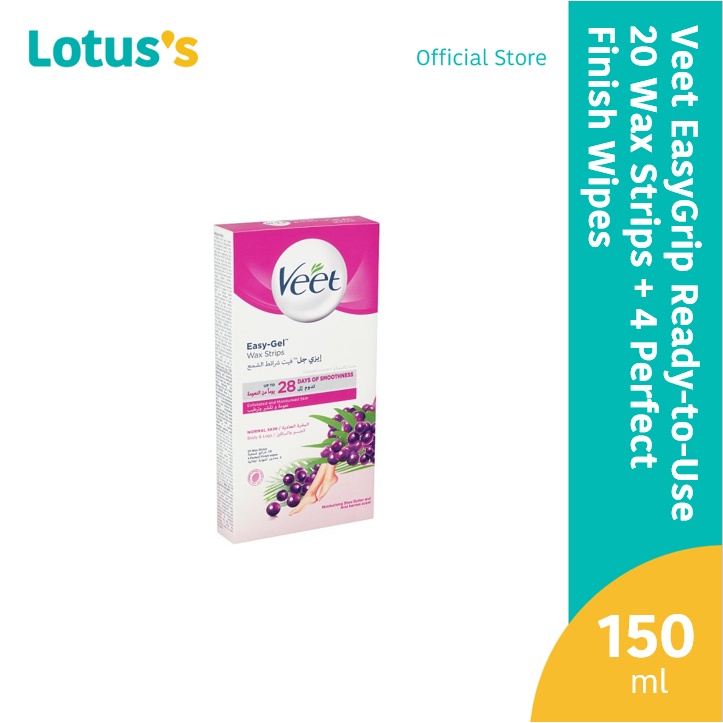 Veet Easy Grip Ready-to-Use 20 Wax Strips + 4 Perfect Finish Wipes ...