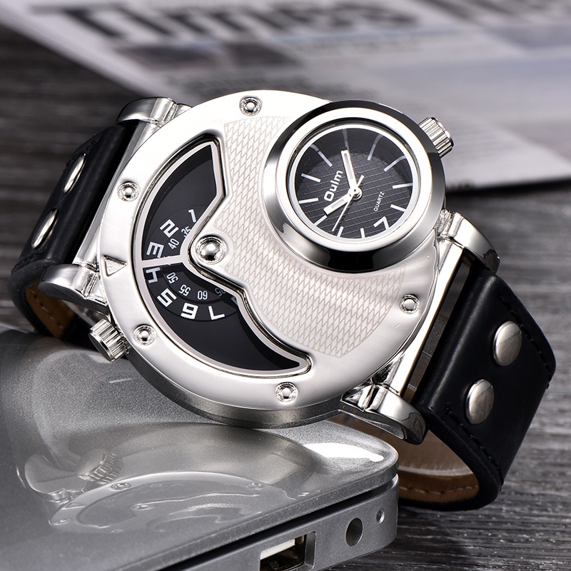 Oulm Unique Design Watches Multipe Time Zone Male Leather Strap Quart ...