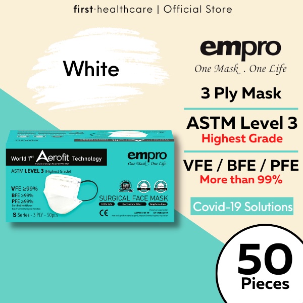 [READY STOCK!] Empro S Series White 3 Ply Surgical Face Mask with White ...