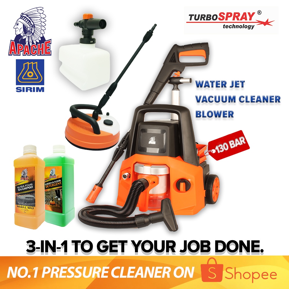 APACHE HV4213 3 in 1 TurboSpray 130 Bar High Pressure Water Jet Cleaner ...