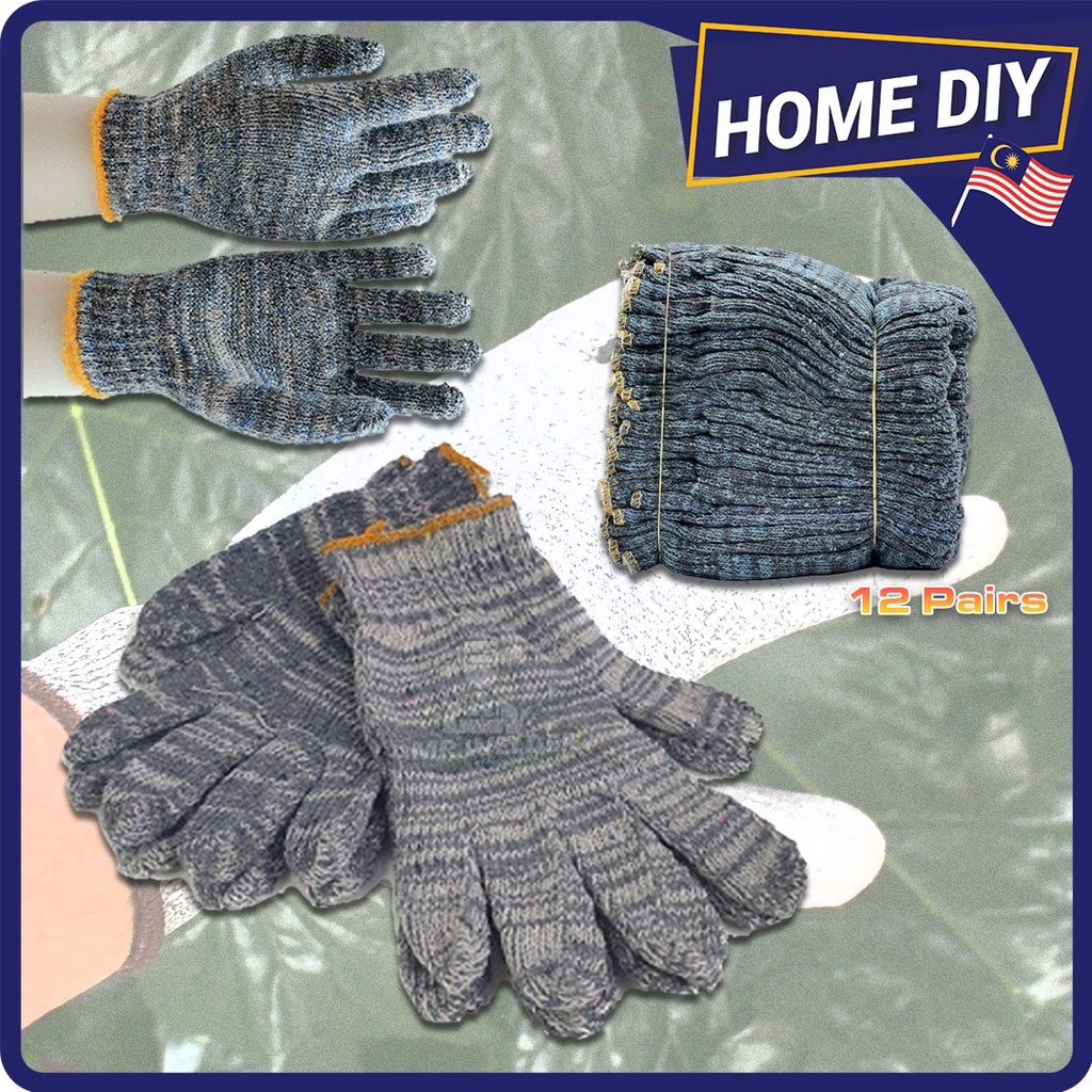 1200# KNITTED COTTON HAND GLOVE thick type/ Sarung tangan kain(12PAIR ...