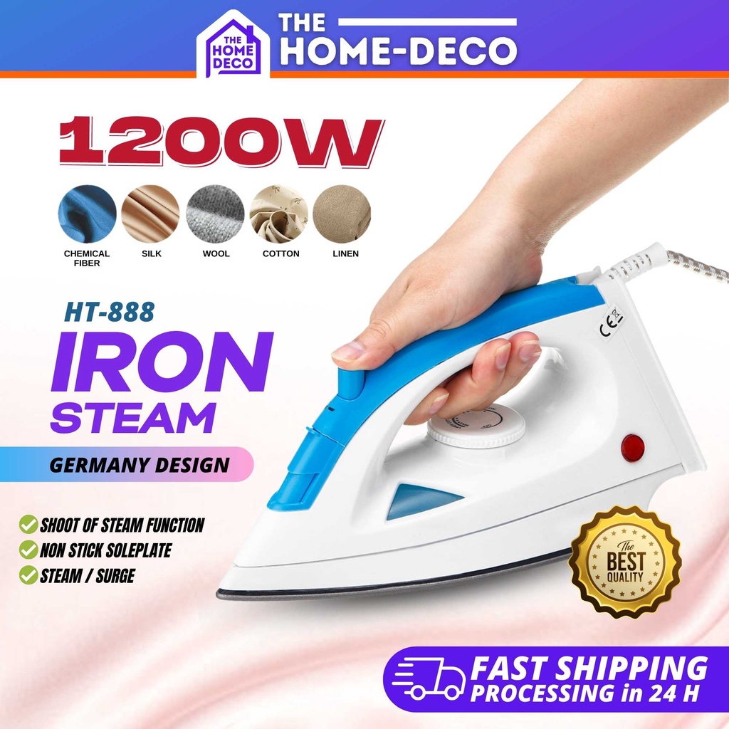 888 Steam Iron Electric Non Stick Soleplate Seterika Stim Seterika Baju ...