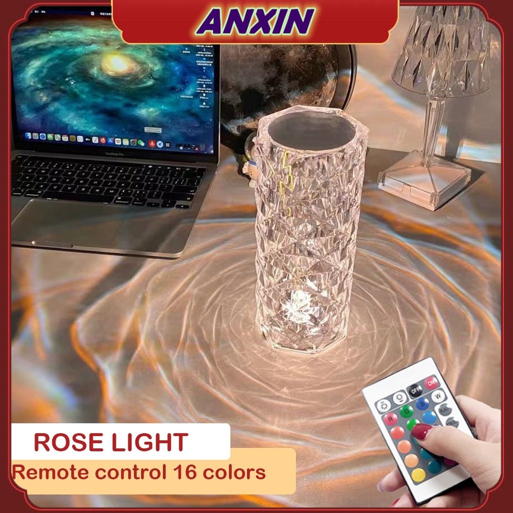Christmas Rose Diamond Crystal Table Light Lamp USB Charging Portable ...