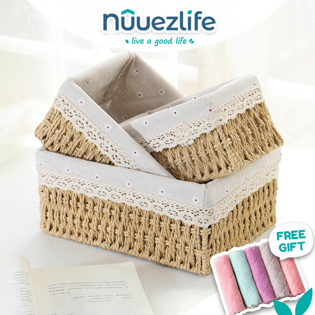 (Ready Stock) Natural Handmade Paper Webbing Table Desk Basket With ...