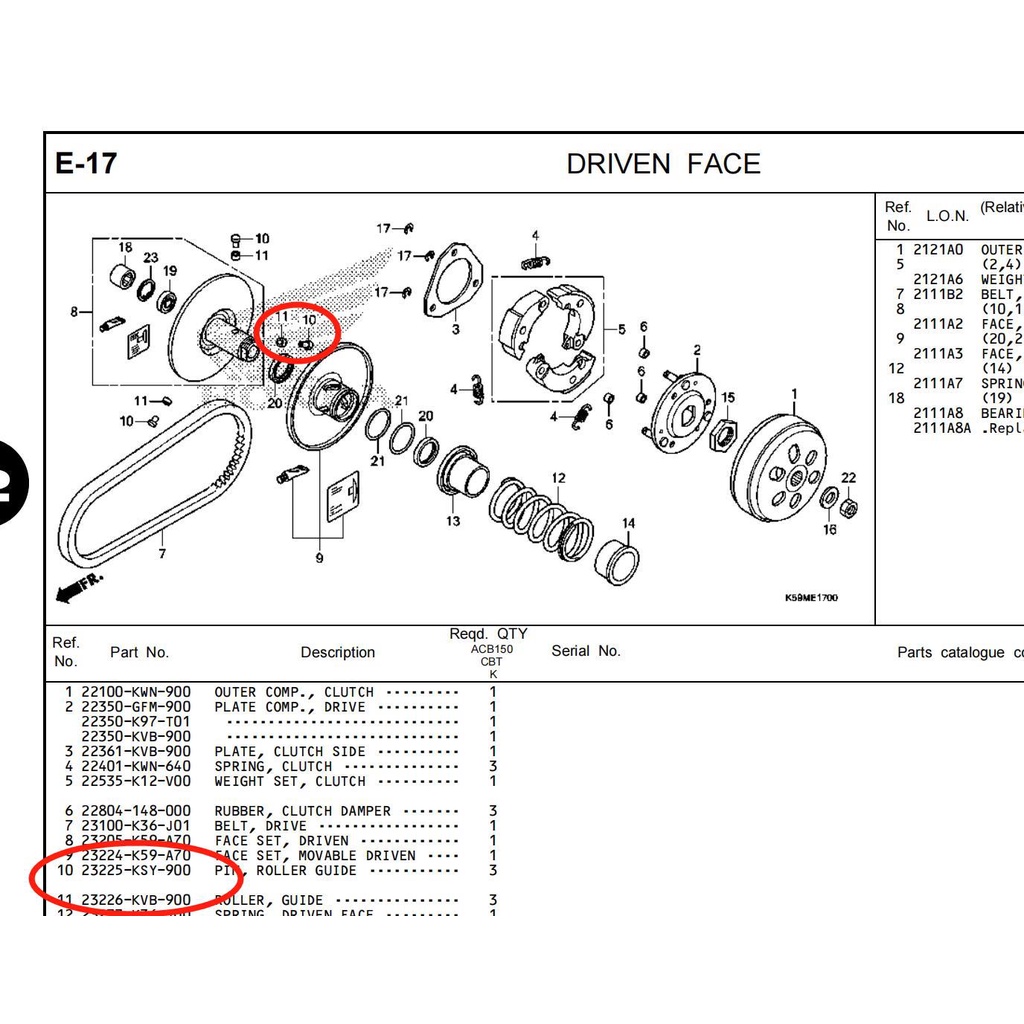 HONDA PCX150 V2 , VARIO REAR PULEEY PIN , ROLLER GUIDE 23225-KSY ...