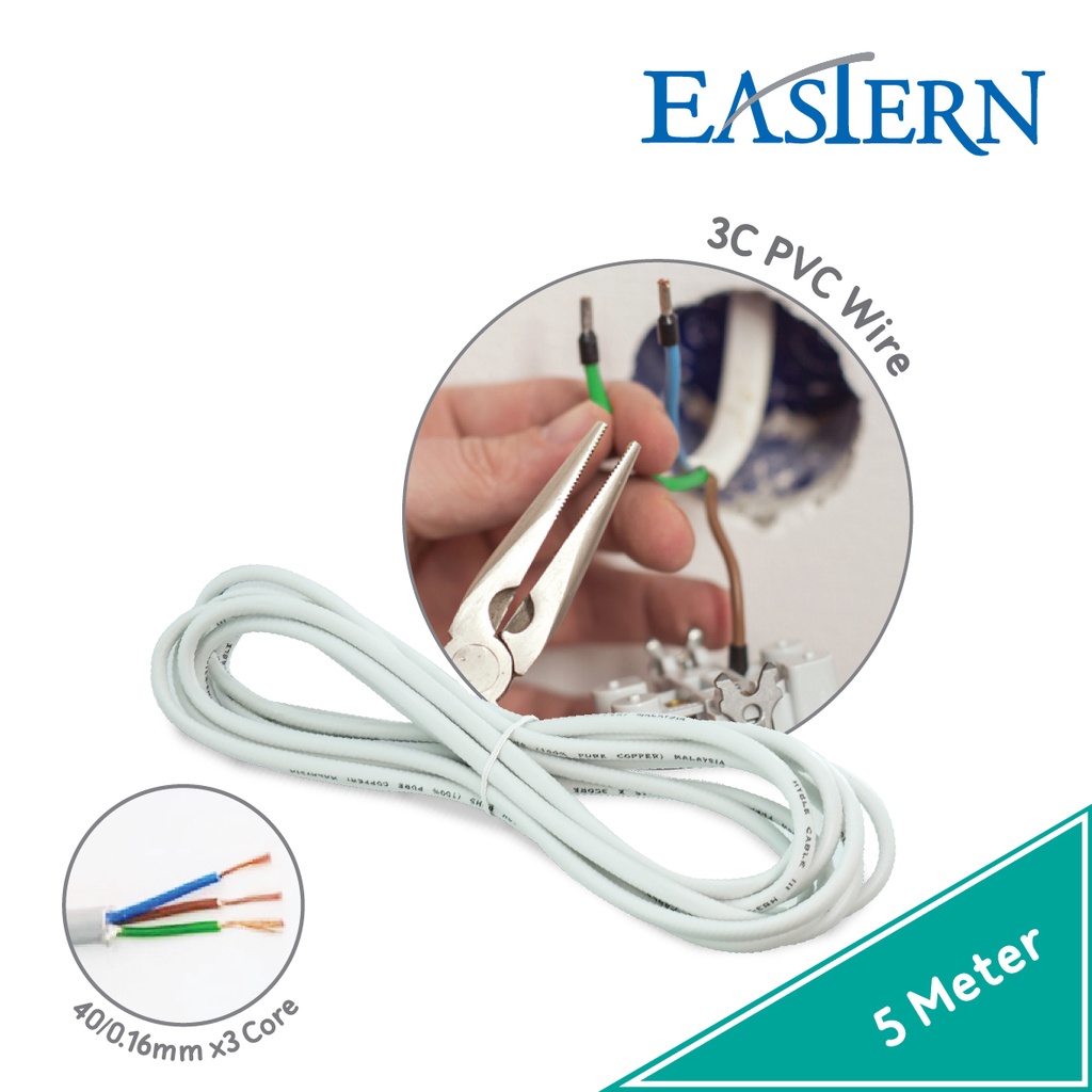 EASTERN 5/10 Meter 3C PVC/Twinflat Flexible Cable Pure Copper Wire ...