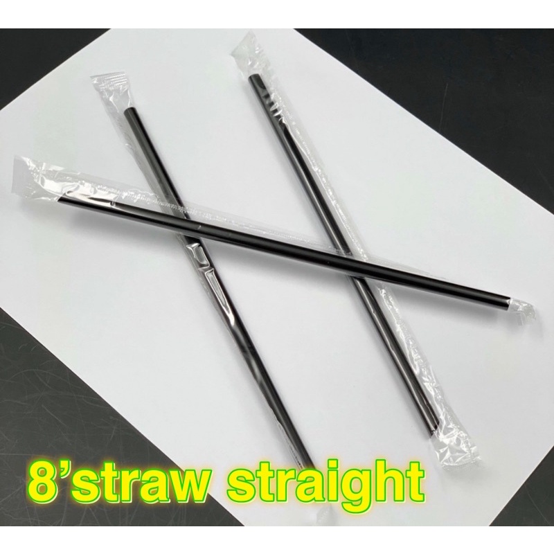 8" Black Straight Straw [ 100pcs ] Individual Pack Disposable Plastic ...