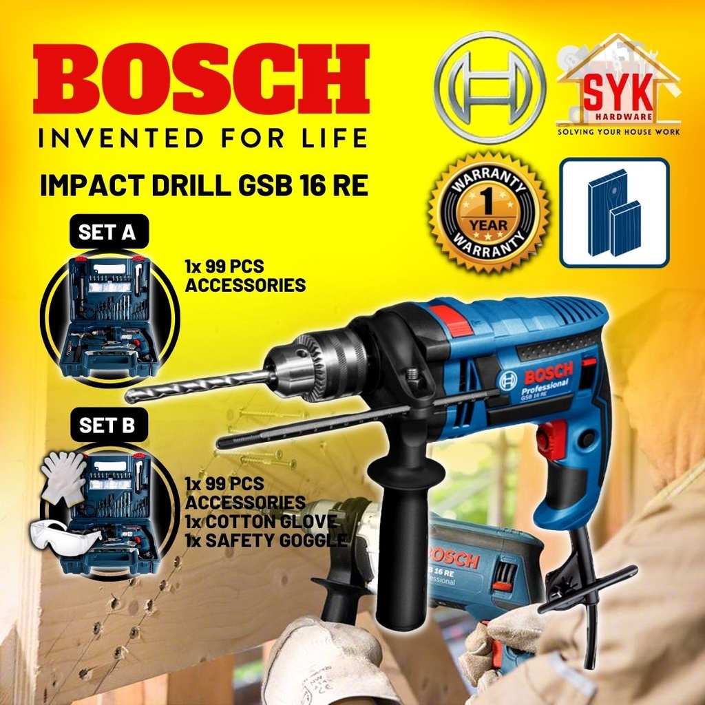 SYK Bosch GSB 16RE GSB16RE GSB 16 RE Impact Drill 750W Machine Impack Drill Wayar Drill Machine ...