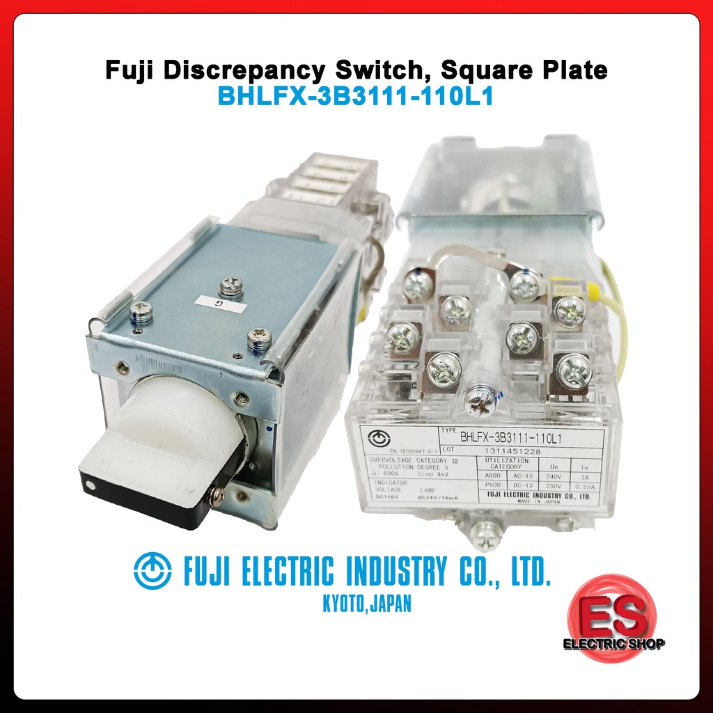 Fuji Discrepancy Switch, Square Plate Voltage:110VDC, 3 Poles, LED ...